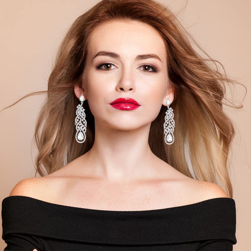 Silver Gold Wedding Earrings for Brides Women Crystal Rhinestone Beaded Emerald Cut Chandelier Earrings Infinity Dangle Earrings for Prom Party Style G