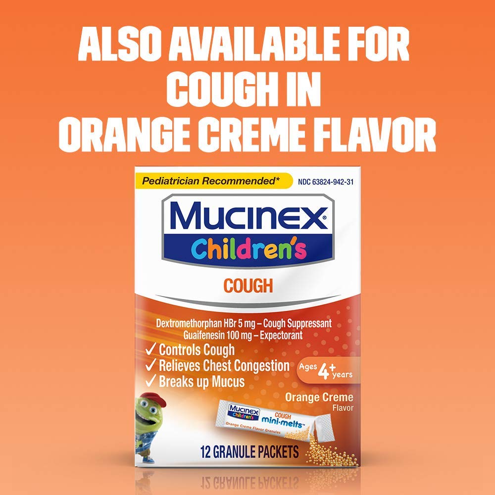 Mucinex Children?s Chest Congestion, Symptom Relief, Expectorant, Bubble Gum Flavor Mini-Melts, 12 Packets (Pack of 4)