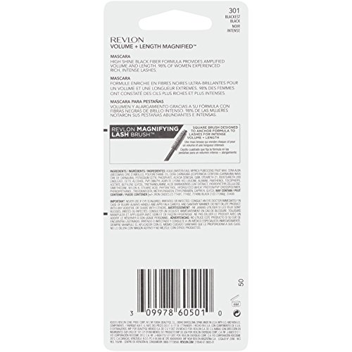 Revlon Mascara, Volume & Length Eye Makeup, Non-Waterproof, No Clump, Smudge Proof, Flake Proof, 301 Blackest Black, 0.28 Fl Oz