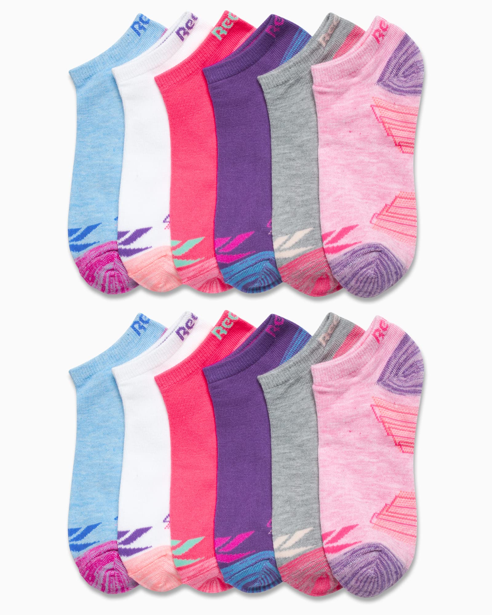 Reebok Girls' Low Cut Socks – 12 Pack Lightweight Breathable Low Cut No Show Socks for Girls - Girl's Athletic Socks, Size Small, Pink Assorted