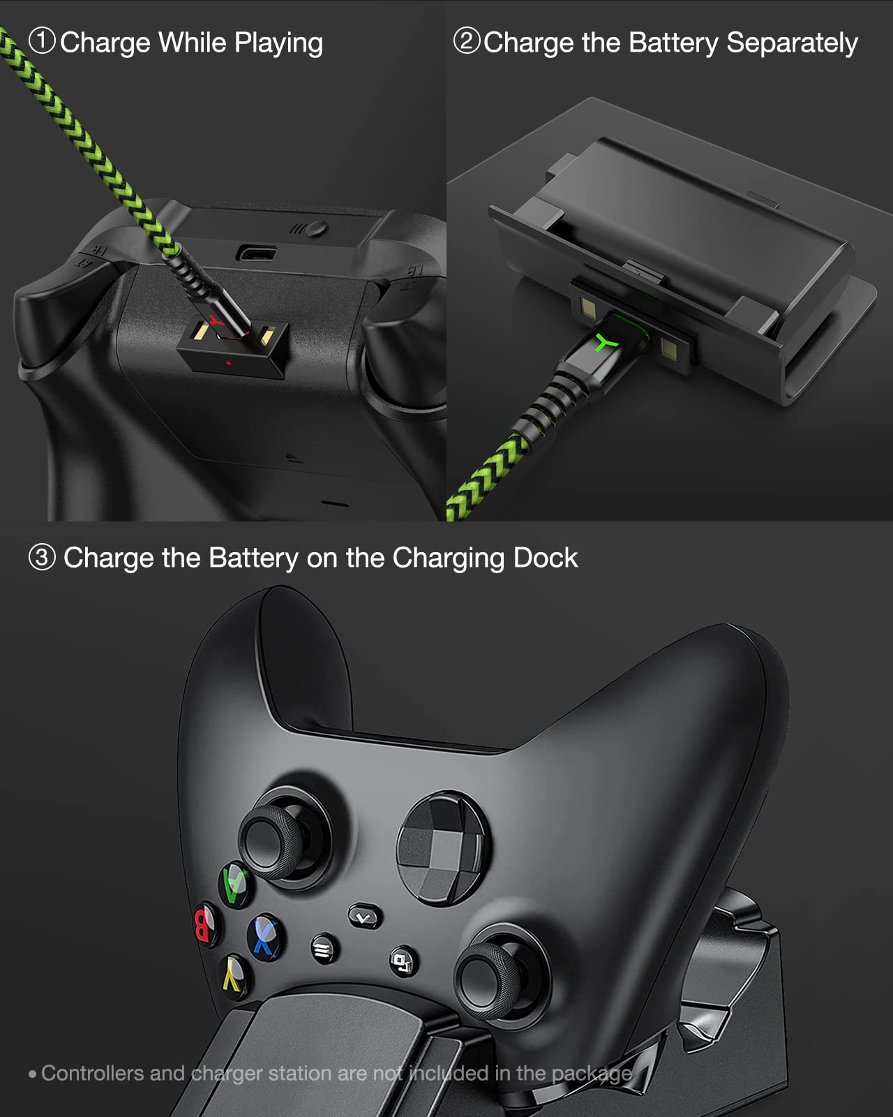 Rechargeable Controller Battery 2 Pack for Xbox One Xbox Series X S with 4 Battery Cover Xbox Play and Charge Kit with 10FT TeslaY Design USB Charging Cable for Xbox 1 S/X/Elite Wireless Remote
