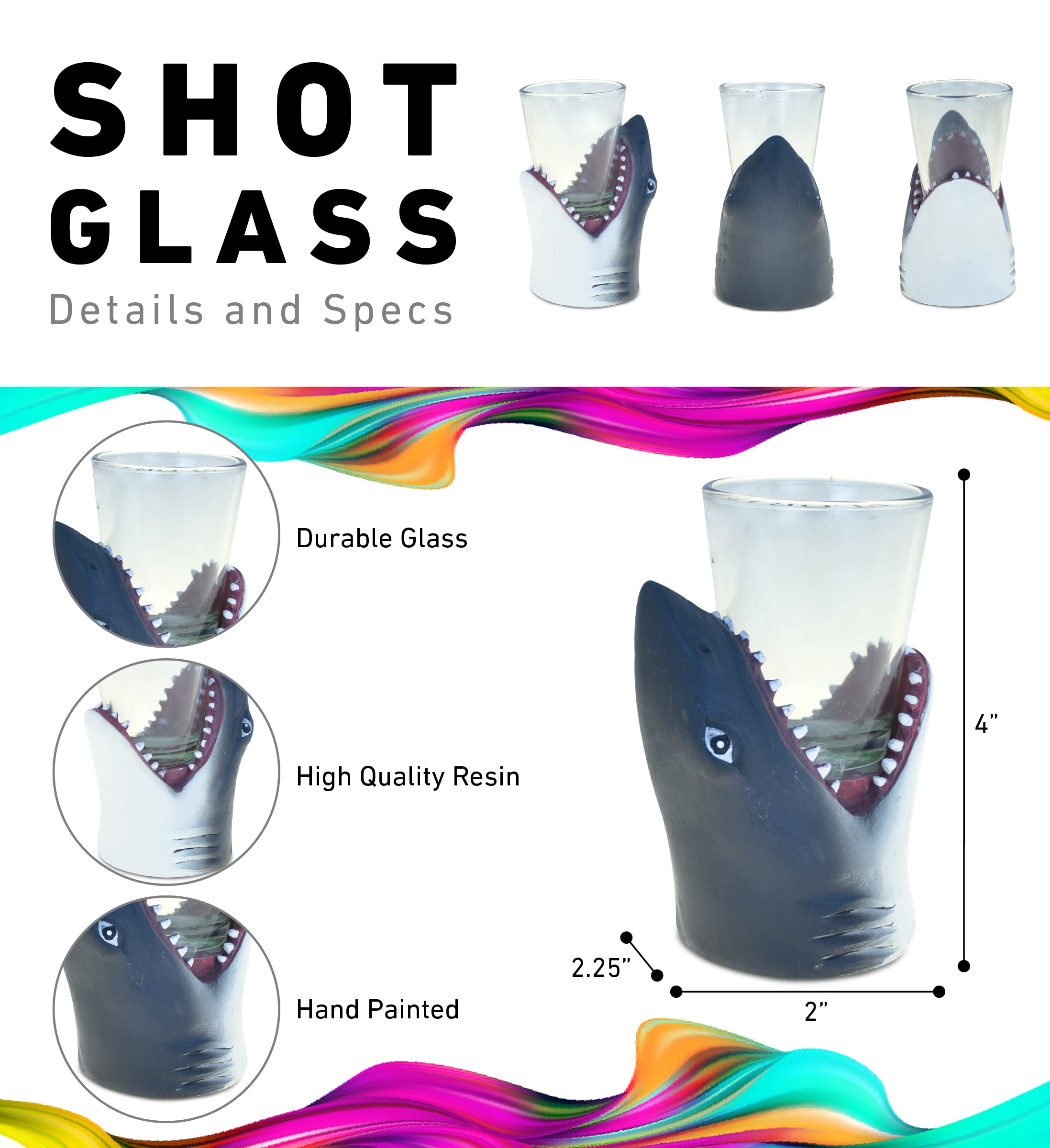 Puzzled Cool Shark Head Shot Glass - Novelty Glassware Home And Bar Liquer Accessory, Fun Ocean Life Shooter for Espresso And Alcohol Drinks - 4 Inches