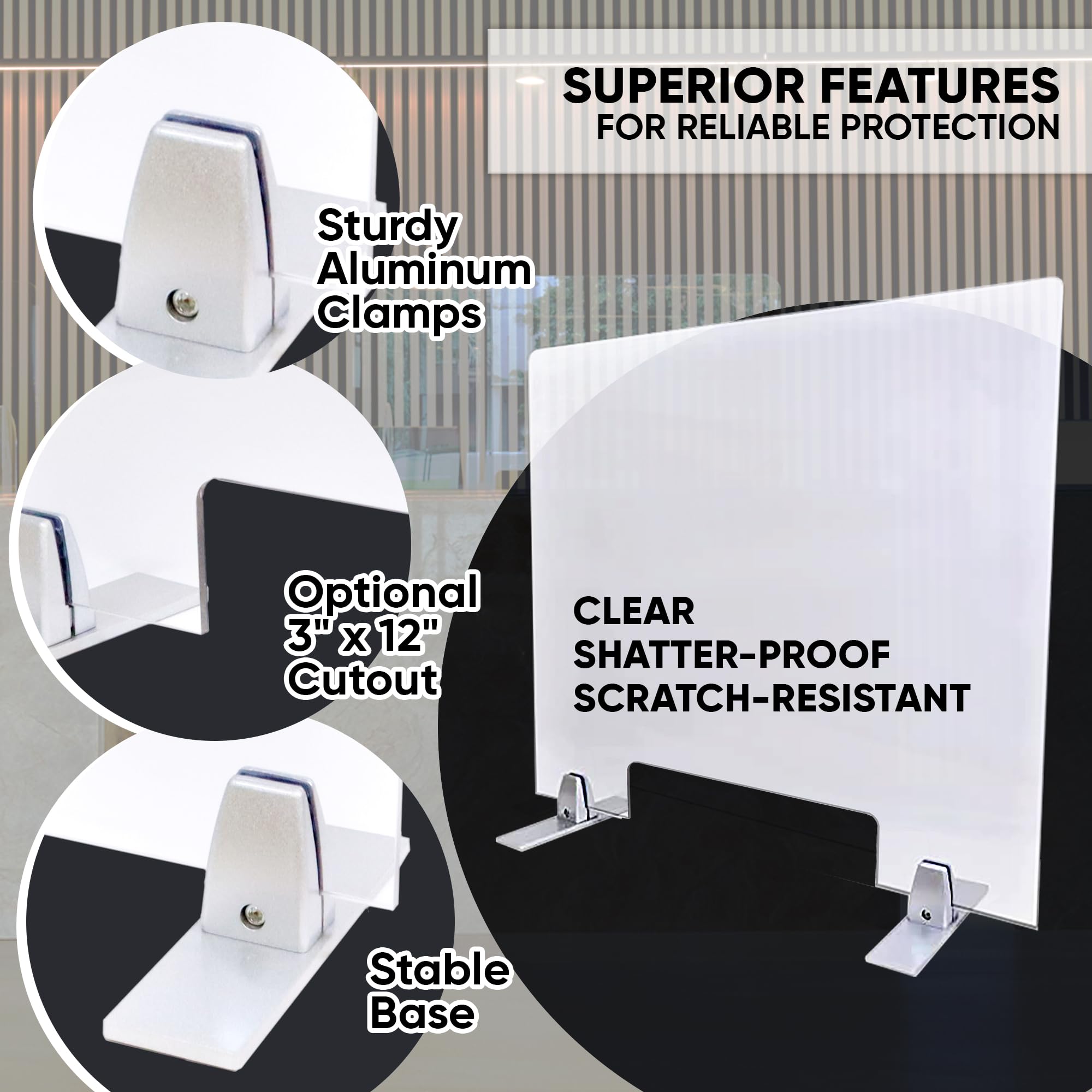 Plexiglass Table Top Sneeze Guard β Desk Divider for Students, Office, Transactions β Acrylic Shield | (24" x 24" with Cutout)