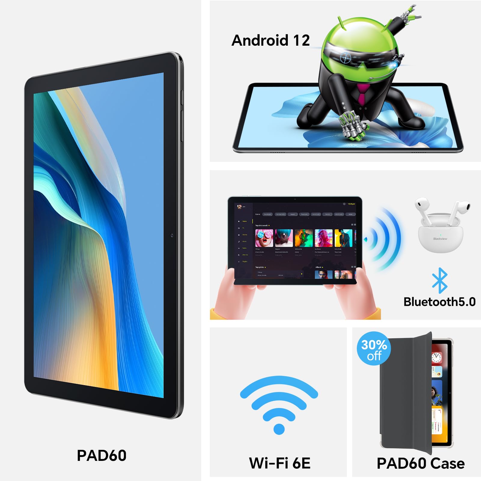 OSCAL π½π‘πππ π«πππ¬ Tablet 10.1 inch Android 12 Tablet, 2024 Upgraded PAD60 5GB RAM 64GB ROM (1TB TF) Tablet Android with 6580mAh Battery, 1280 x 800 HD IPS Touch Screen, Dual Camera, WiFi, BT