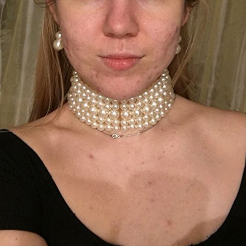 KOSMOS-LI Fashion Simulate Pearl Choker Necklace With Earrings Set (Ivory)
