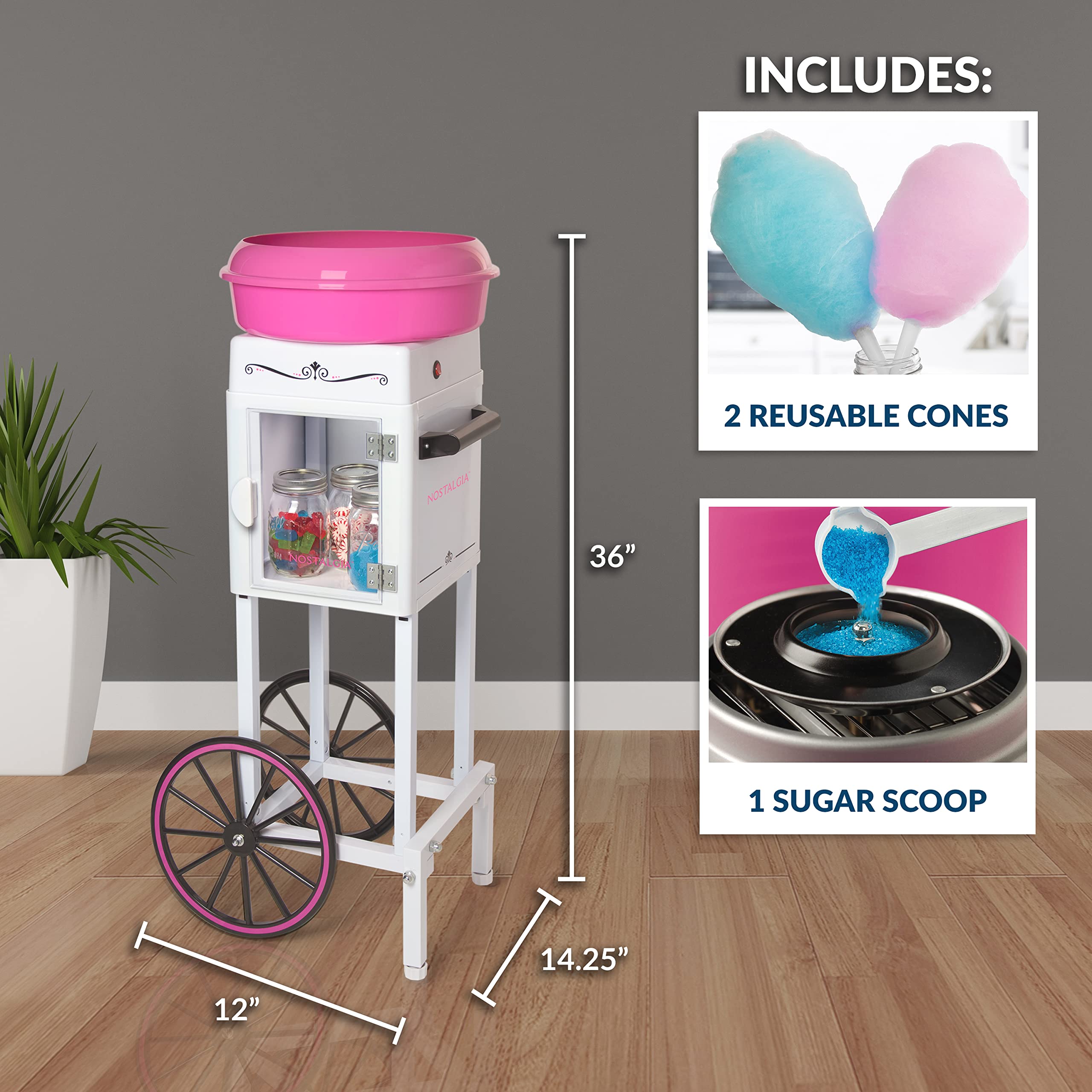 Nostalgia NCCCRT2PKWH Professional Cotton Candy Cart, 36β, White