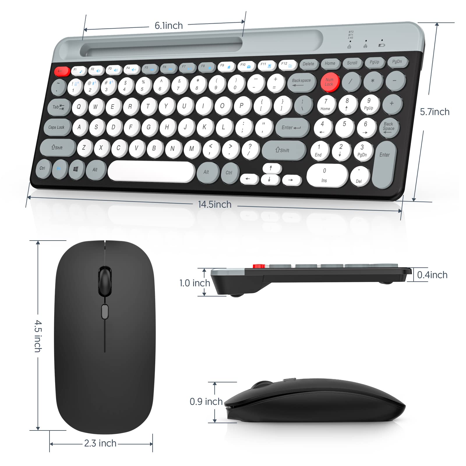 Wireless Keyboard and Mouse Combo, LORERAN 2.4G Ergonomic Wireless Computer Keyboard with Phone Tablet Holder, Silent Mouse, Compatible with MacBook, Windows (Black)