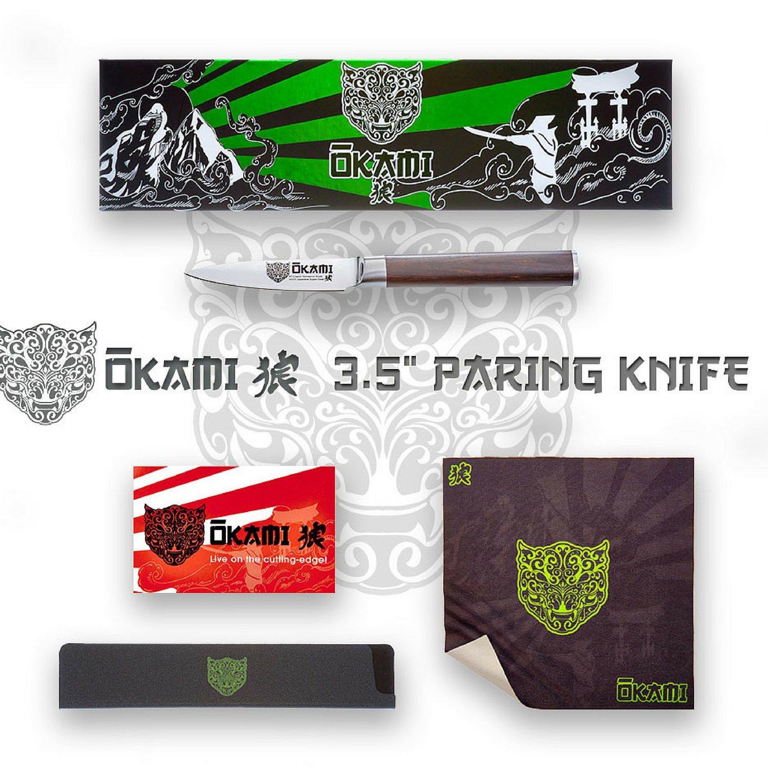 Paring Knife 3.5 inch by Okami Knives, Japanese VG10 Stainless Steel, Damascus Kitchen Blade