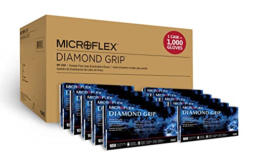 MICROFLEX Diamond Grip MF-300 Disposable Latex Gloves for Automotive, Healthcare, Machinery Industries - Large, Natural (Box of 100)