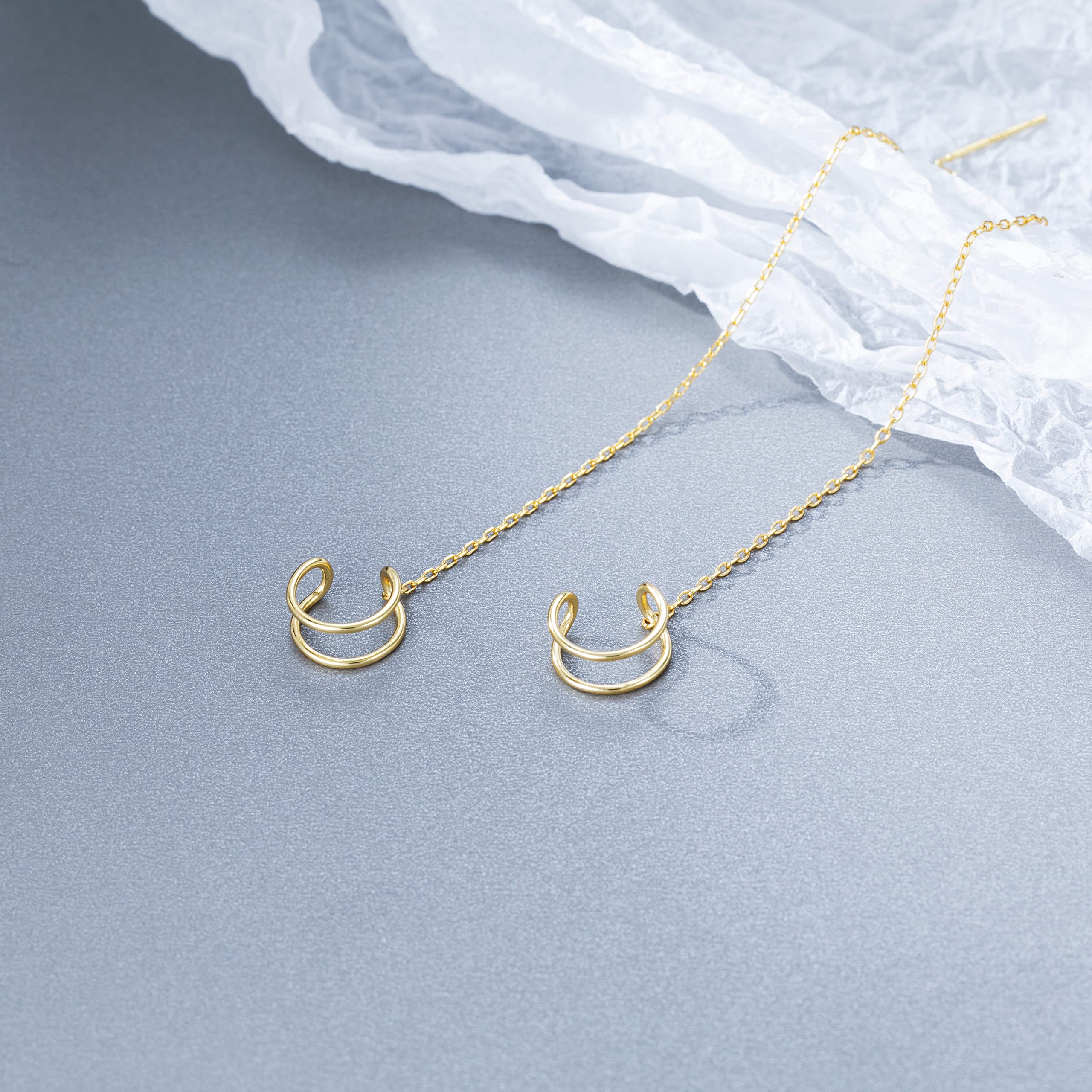 SLUYNZ 925 Sterling Silver Cuff Earrings Threader Chain for Women Crawler Earrings Wrap Earrings (Gold Plated)