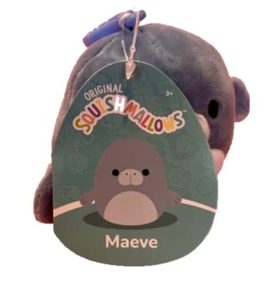 Squishmallow Official Kellytoy 3.5 Inch Clip On Bag Keychain Backpack Clips Squishy Soft Plush Toy Animal (Maeve The Manatee)