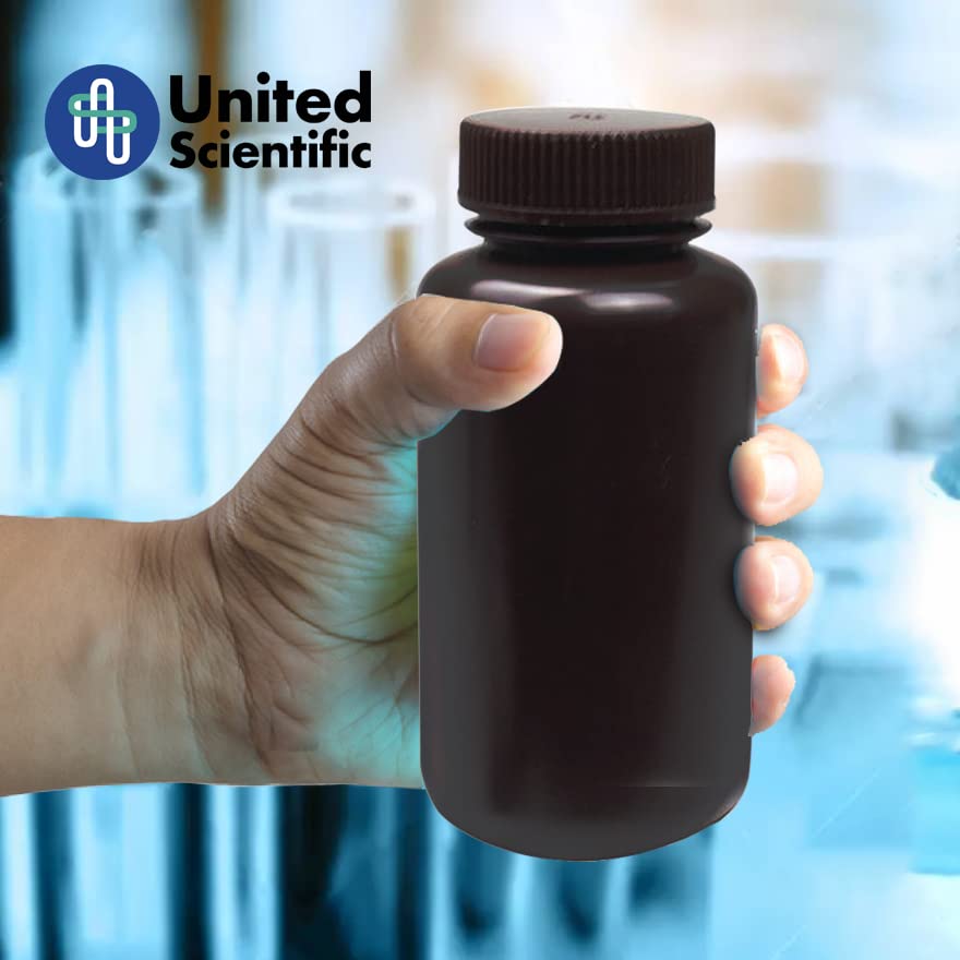 United Scientific™ 33465 | Laboratory Grade HDPE Wide Mouth Amber Reagent Bottle | Designed for Laboratories, Classrooms, or Storage at Home | 500ml (16oz) Capacity | Pack of 12