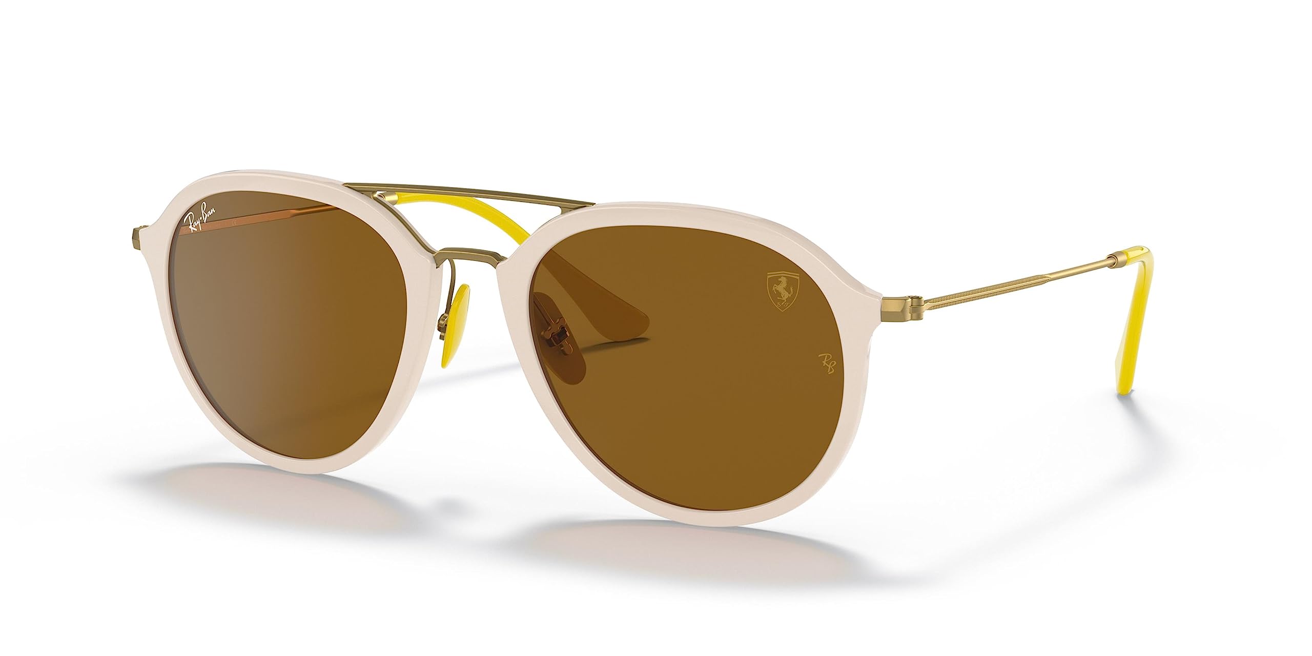 Ray-Ban RB4369M Scuderia Ferrari Collection Square Sunglasses, White Sand/Brown, 53 mm