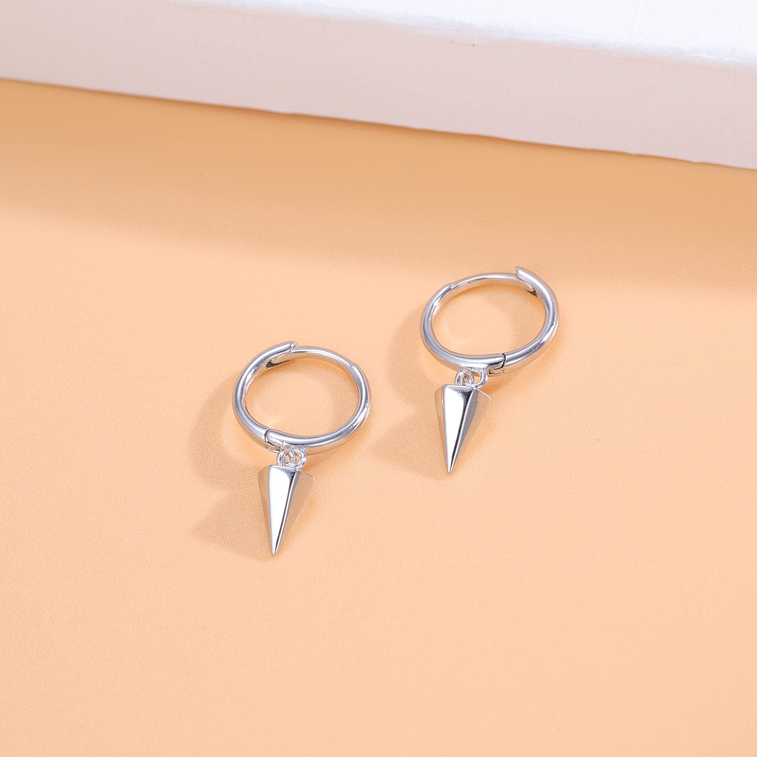 SLUYNZ 925 Sterling Silver Spike Hoop Earrings for Women Teen Girls Geometric Huggie Earrings Dangle (A-silver)