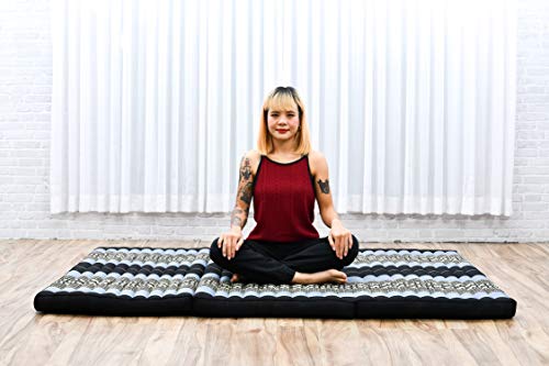 Leewadee Trifold Mattress XL – Comfortable Thai Massage Pad, Foldable Relaxation Floor Mattress Filled with Eco-Friendly Kapok, Perfect to Use as a Sleeping Mat 79 x 39 inches, Blue