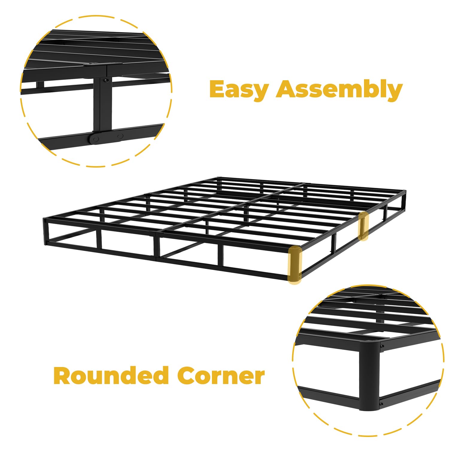 YORMDMO 5 Inch Queen Box Spring, Low Profile Queen Size Box Spring Only, Sturdy Metal Frame Mattress Foundtion, Easy Assembly, Noise-Free