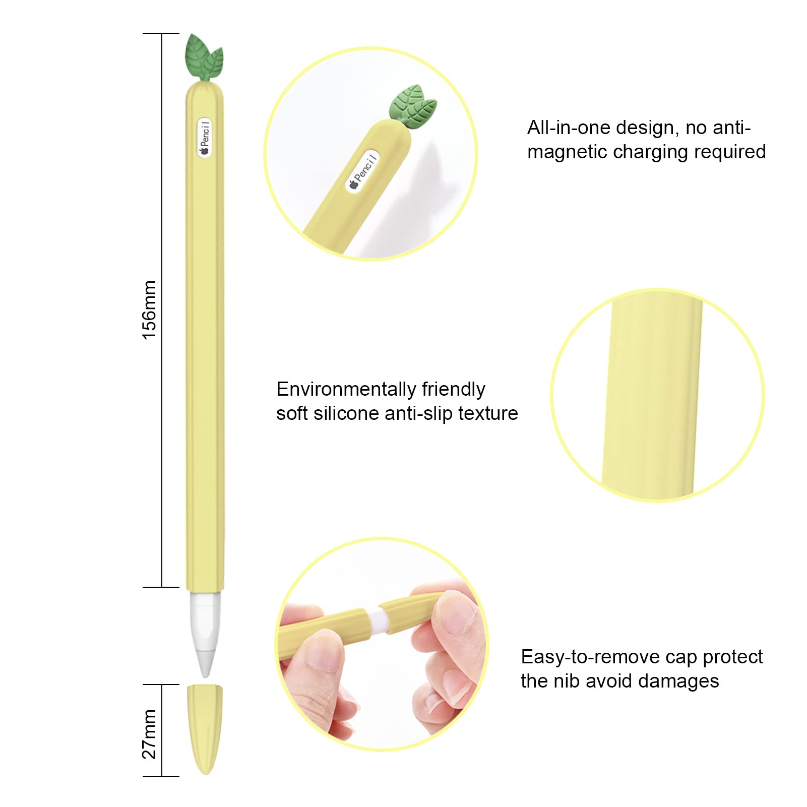 WITOP Apple Pencil 2nd Generation Case,iPencil Case Sleeve Cute Fruit Design Silicone Soft Protective Cover Accessories Compatible with Apple Pencil 2nd Generation (Green)