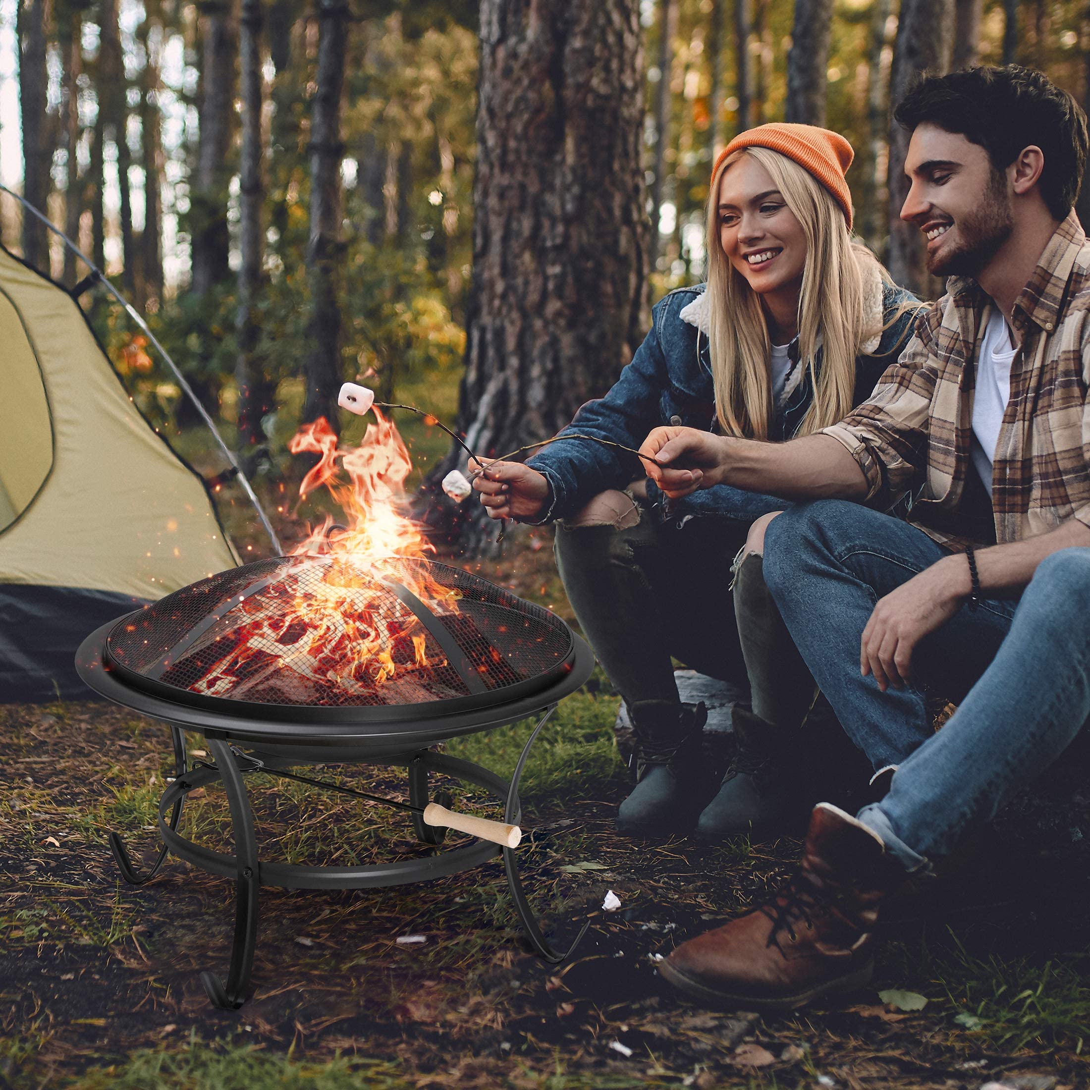 ZENY Fire Pit 22ββ Outdoor Fire Pits Wood Burning Patio Fire Bowl Firepit with BBQ Grill, Spark Screen and Fire Poker for Backyard Outside Camping Picnic Bonfires