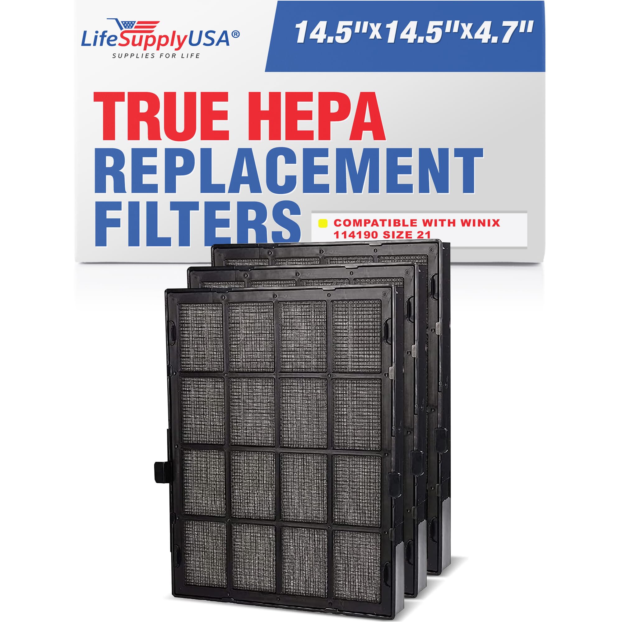 LifeSupplyUSA Replacement All-in-One Washable Cassette Cartridge Filter Set Compatible with Winix 114190 Ultimate Size 21, Filter B