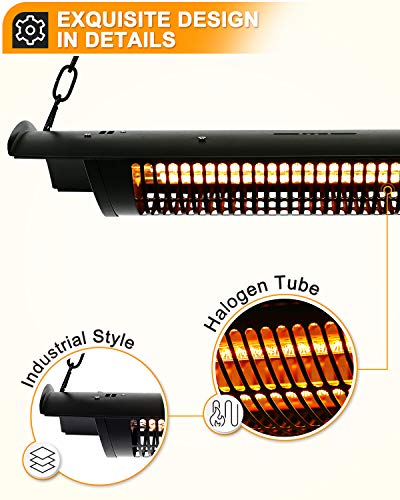 Star Patio Electric Patio Heater, Outdoor Heater, 750W/1500W Ceiling Infrared Heater with Rectangular Shape, Black, Silent Heating Hanging Patio Heater, IP44 Waterproof Outdoor Heaters, STP2066-C