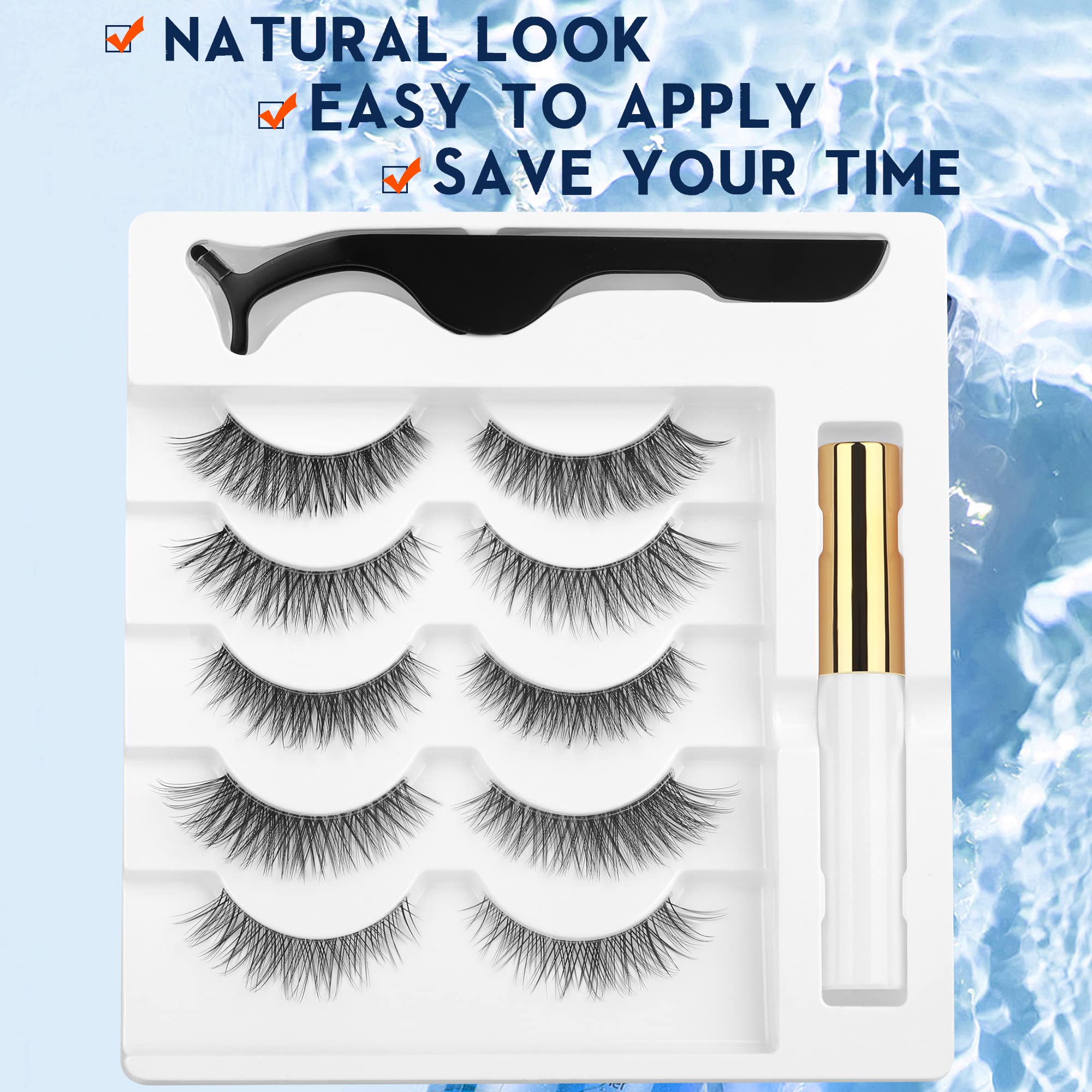 wiwoseo Eyelashes Natural Volume Extension DIY Individual Lashes Cat Eyes Clear Band Natural Wispy Fluffy Natural Looking with Glue & Tweezers Updated Technology Reusable Lashes 5 Pairs Pack