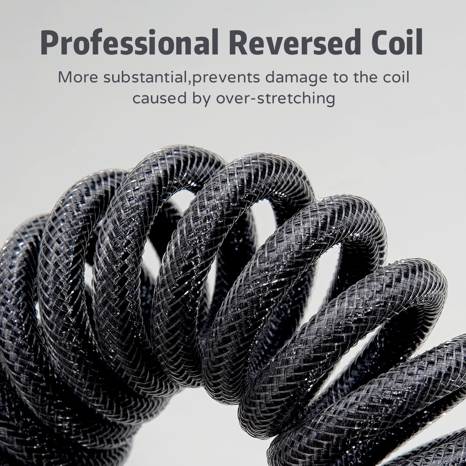 RK ROYAL KLUDGE Coiled Keyboard Cable, USB C Custom Cord for Mechanical Gaming Keyboard, Double-Sleeved Wire with Metal Aviator Connector, 5ft-Black