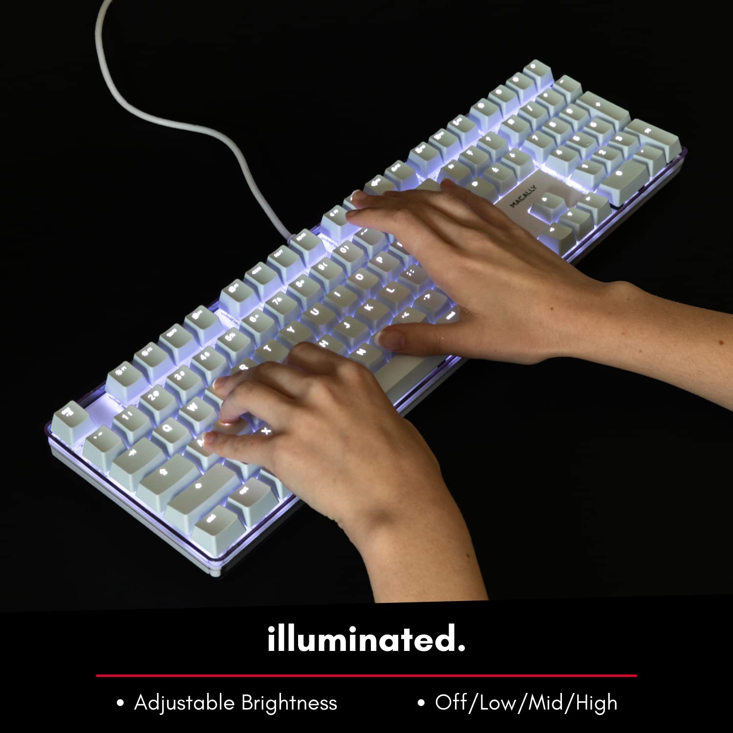 Macally Backlit Mechanical Keyboard for Mac - Quality You Can Feel - Classic Mac Mechanical Keyboard with Brown Switches for Comfortable Typing - 104 Key Apple Keyboard Wired USB with Weighted Base