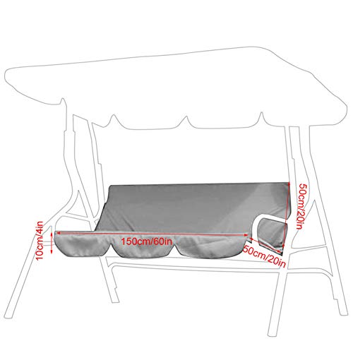 Zerone Swing Cushion, 3Seat Foldable Waterproof Furniture Chair Cushion Bench Settee Cushion Replacement for Outdoor Patio Garden Yard 150 * 50 * 10cm(±3cm)