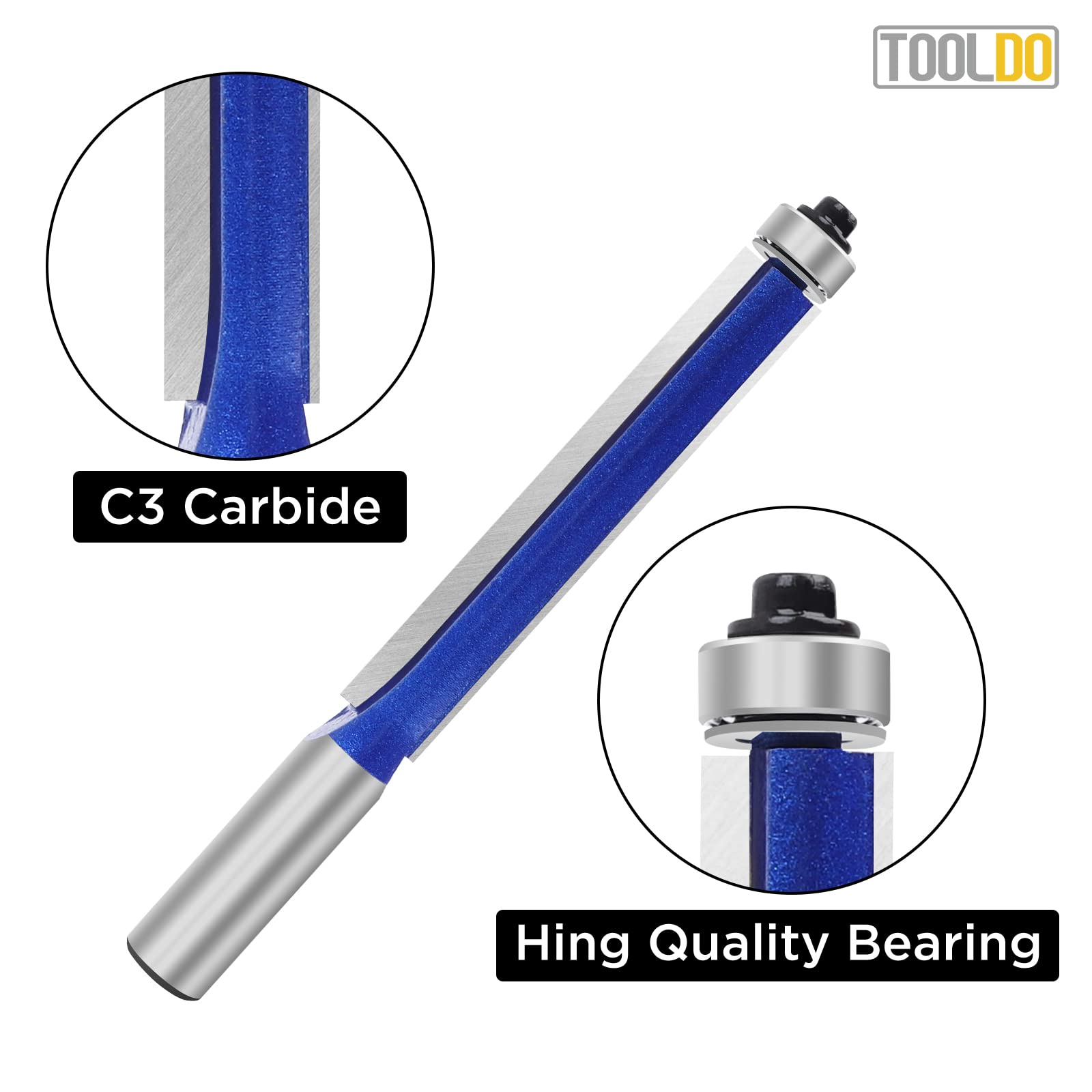 TOOLDO 3" inch Bearing Flush Trim Bit,C3 Carbide Flush Trim Router Bit, 1/2 inch Shank for Wood Router, for DIY, Woodworking Project, High Grade