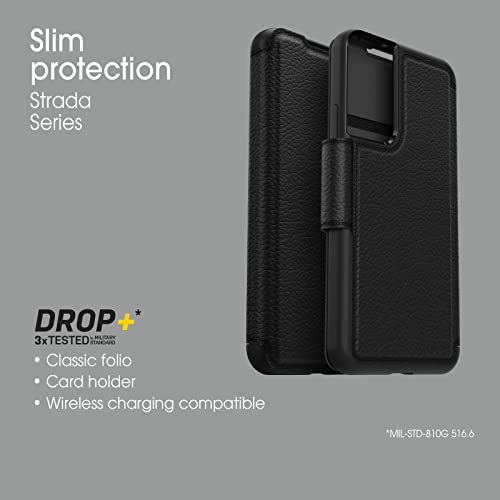 OtterBox Galaxy S22+ Strada Series Case - SHADOW (BLACK/PEWTER), card holder, genuine leather, pocket-friendly, folio case