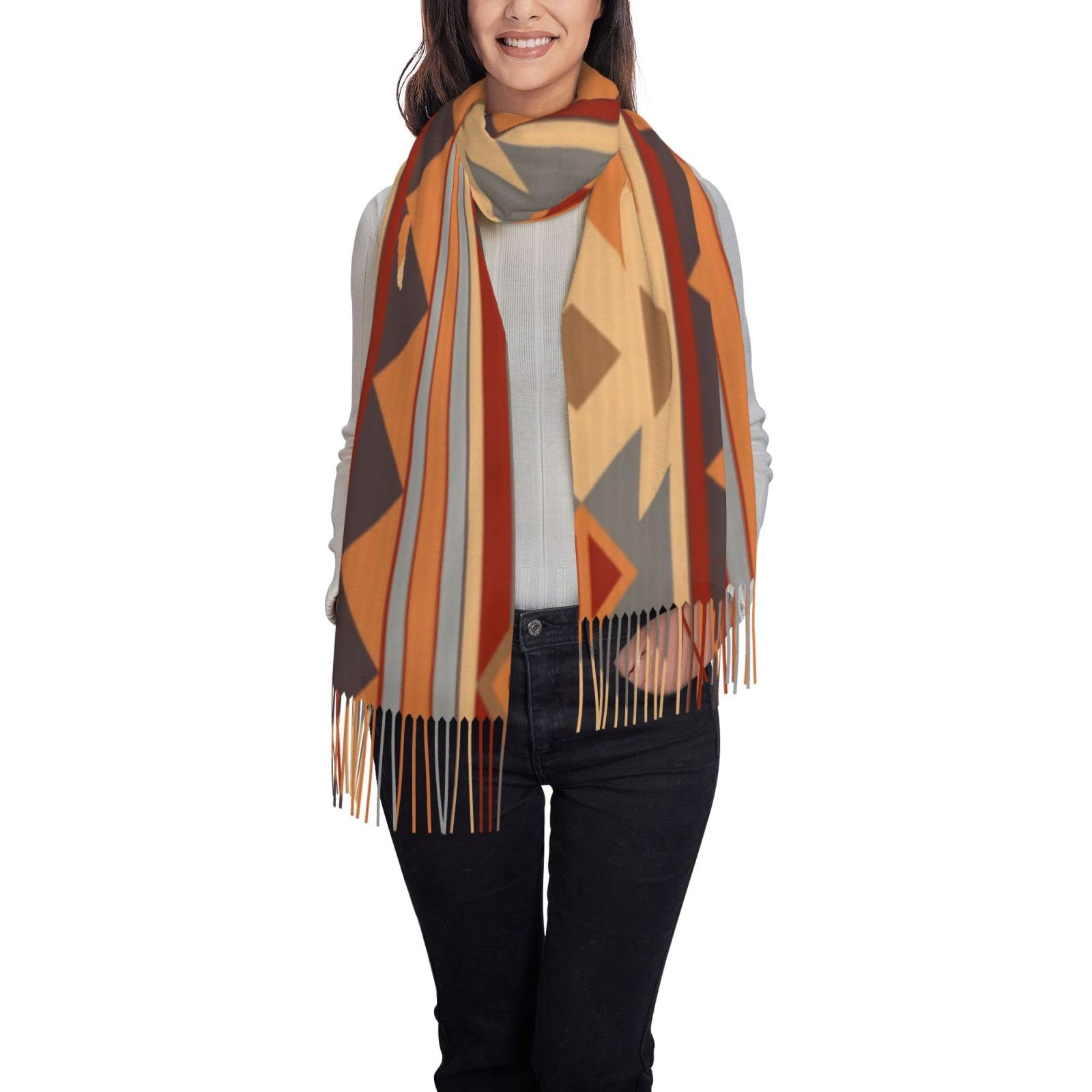 Soft Cashmere Feel Scarf Winter Warm Scarves Large Pashmina Shawl Wraps Gifts, Native Southwestern Design Brown