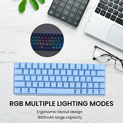 Yoidesu Wireless Mechanical Gaming Keyboard, Blue 64 Keys Wireless RGB Backlight Mechanical Keyboard 3 Modes 2.4G/BT 3.0, 5.0/Type c Wired Gaming Keyboard(Red Switch)