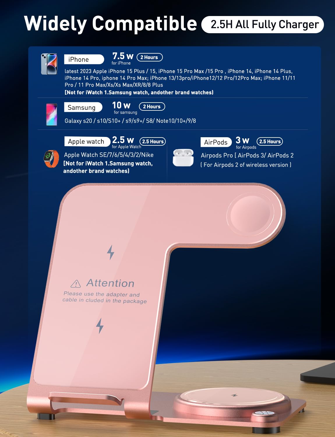 Malfsaier 3 in 1 Charging Station Pink,Aluminum Alloy Multiple Fast Wireless Charger Stand for iPhone 15/14/13/12/11/Pro/Max/XS/XR/X/8/Plus, for Apple Watch 7/6/5/4/3/2/SE, for AirPods 3/2/Pro