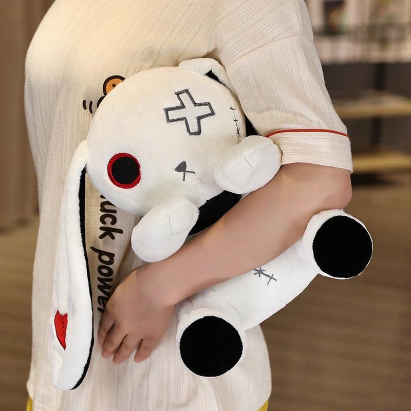 Spooky Goth Crazy Bunny Scrump Plush Bunny Halloween Dreadful Bunny Stuffed Easter Rabbit Animal Pillow Soft Pink Rabbit Huggable Lovely Bunny Plushie Dolls Gifts,12in (White)