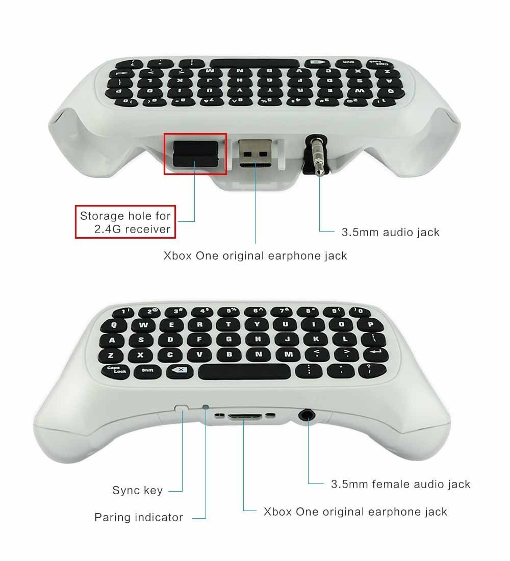 Megadream Xbox One Wireless Chatpad Keyboard with 3.5mm Audio Jack for Xbox One/One S/One X, Xbox Series S/X, Xbox One Elite/Elite 2, PC β 2.4G USB Receiver & Charge Cable included