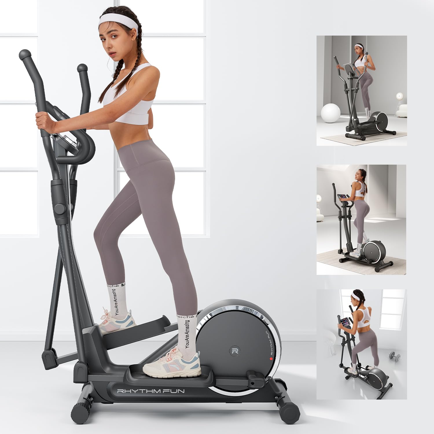 RHYTHM FUN Elliptical Training Machine, Electric Elliptical Machine for Home Use Magnetic Elliptical Training Machine 16 Resistance Elliptical Trainer with Smart LED Display Workout APP