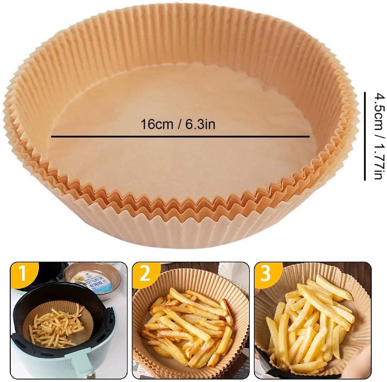 Velaxs Air Fryer Liners Disposable, Cooking Nonstick Filter Inserts Liners, Microwave Frying Pan Parchment Paper, Oil-proof Baking Roasting Food Grade Paper Sheets for Air Fryer 100 pcs 6.3 inch Round