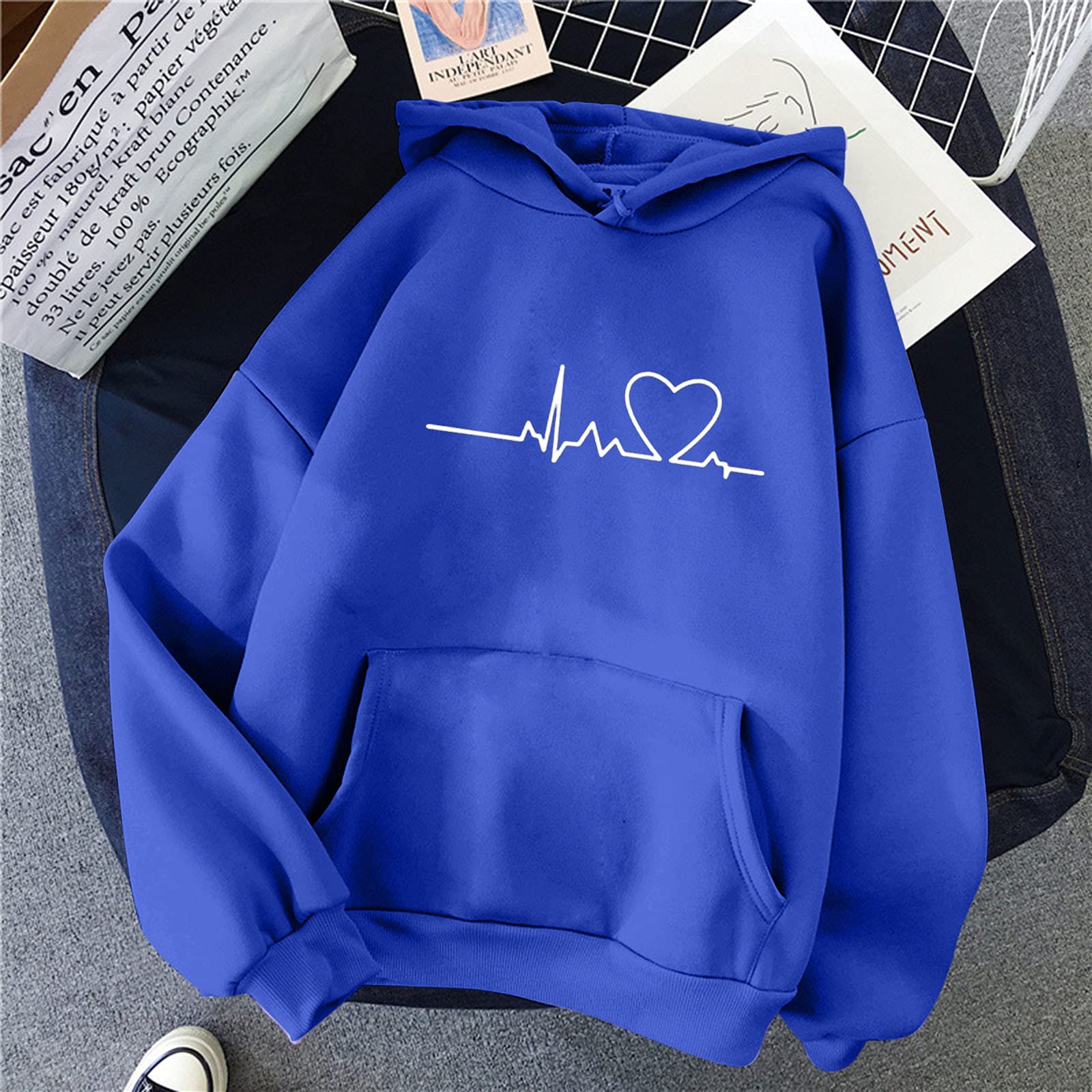 Women Hoodies Pullover Fall Winter Pullovers Pullovers Sweatshirt Trendy Sweatshirt With Drawstring Streetwear Outwear Blue
