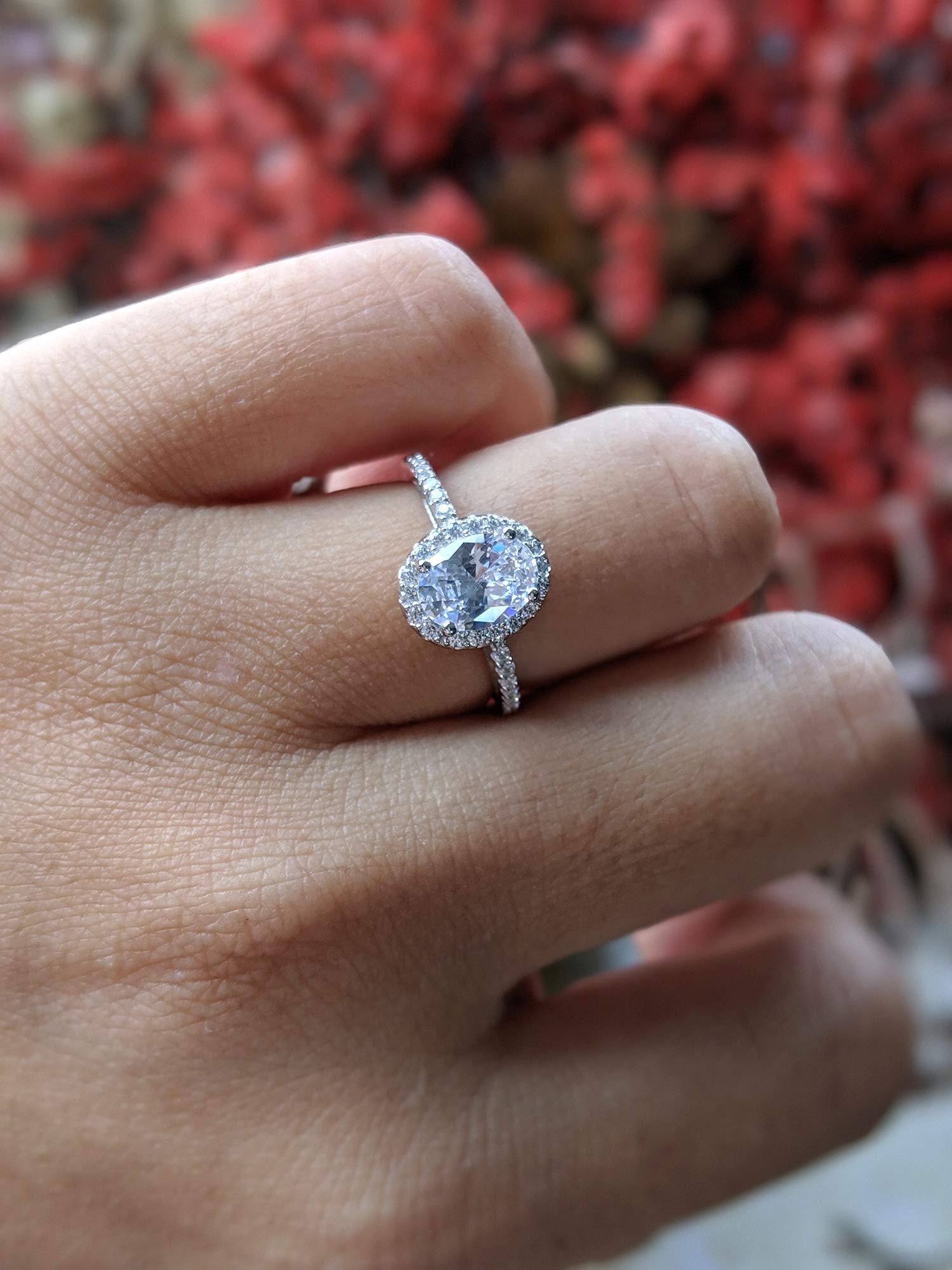 Oval Cut Solitaire 1.5ct CZ Rhodium Plated Engagement Anniversary Wedding Band Promise Women Diamond Ring (5)