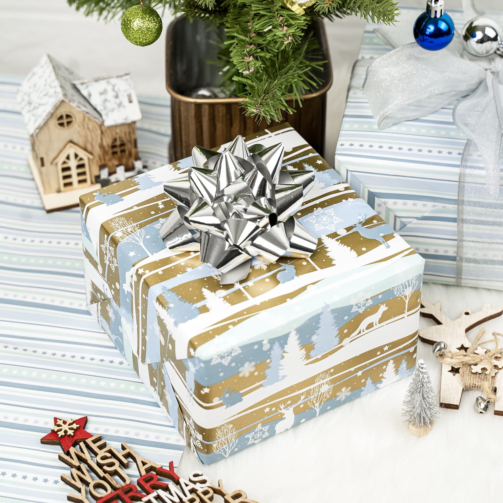 LeZakaa Reversible Christmas Wrapping Paper Roll - Snowman & Black Buffalo Plaid - 17 inches x 32.8 Feet (46.45 sq.ft.)