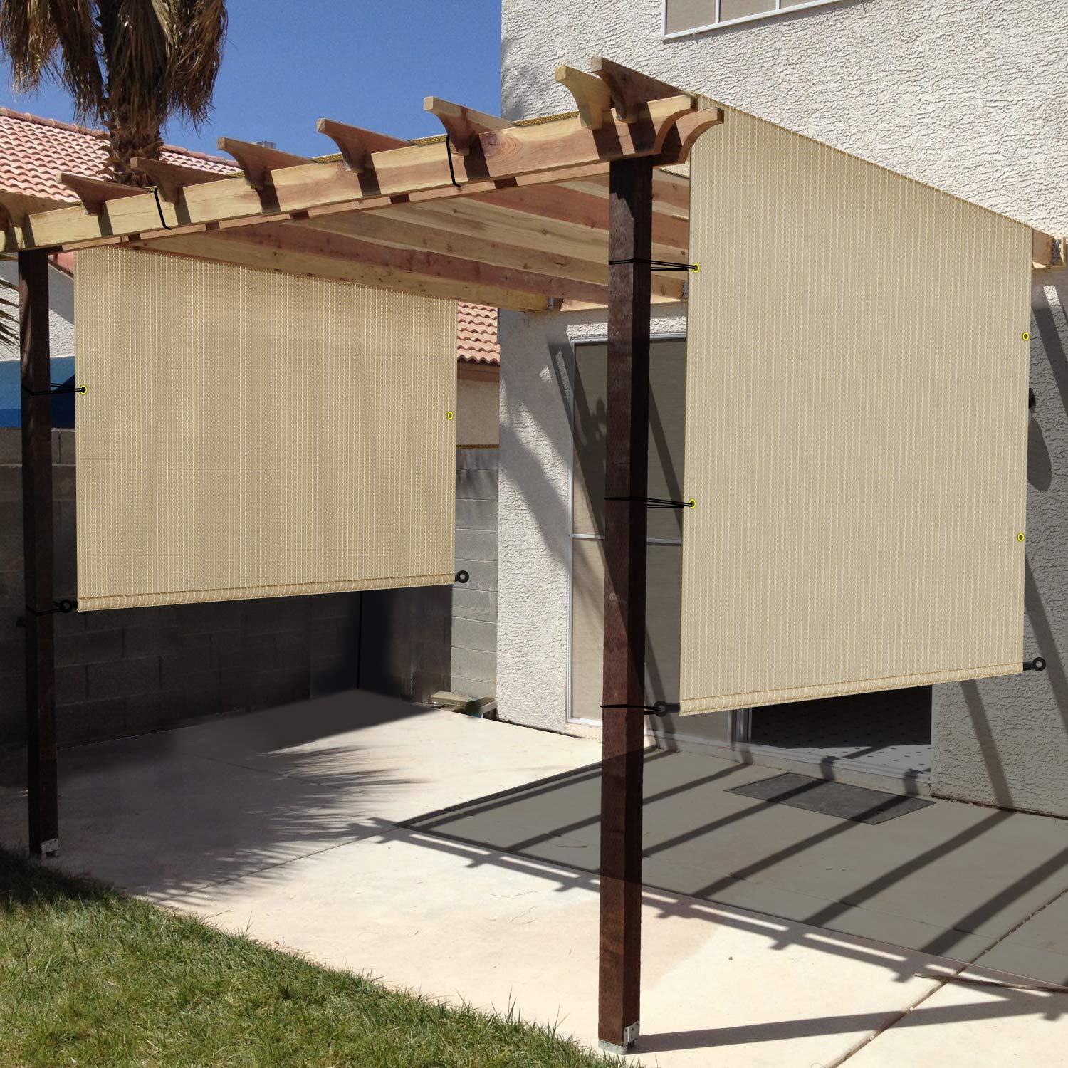 Windscreen4less 8β x 16β Universal Replacement Shade Cover Canopy for Pergola Patio Porch Privacy Shade Screen Panel with Grommets on 2 Sides Includes Weighted Rods Breathable UV Block Beige Tan