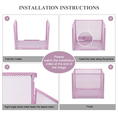 Oterri Desktop Hanging File Organizer, Portable Pink Hanging File Folder Organizer, Mesh Assembly Foldable Hanging Folder Organizer 12.2 * 12.2 * 9.8 inch for Letter Size Folders, Folders Not Included