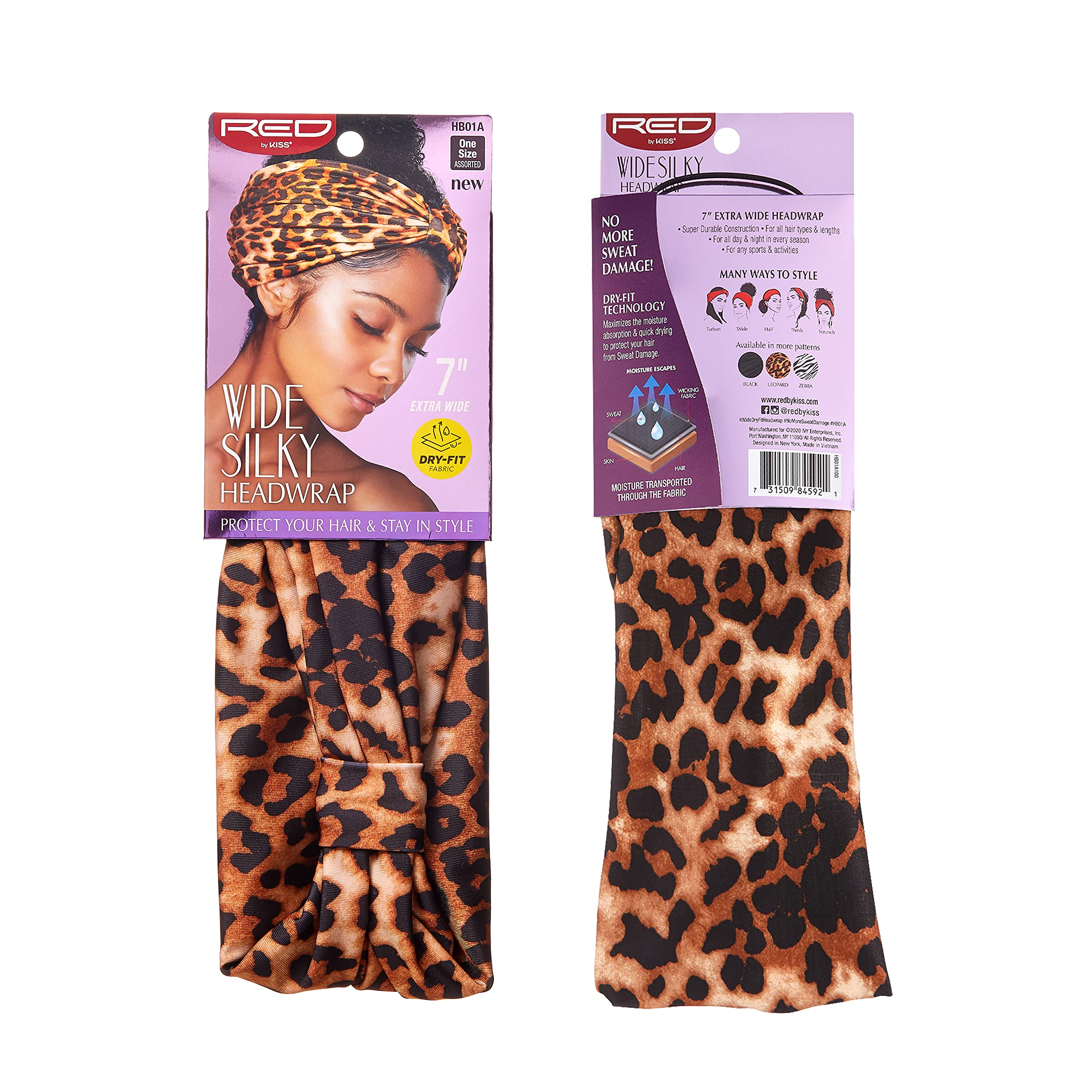 Red by Kiss Wide Silky Headwrap 7" Extra Wide Turban Headbands 3 PACK (Black, Yellow, Pink)