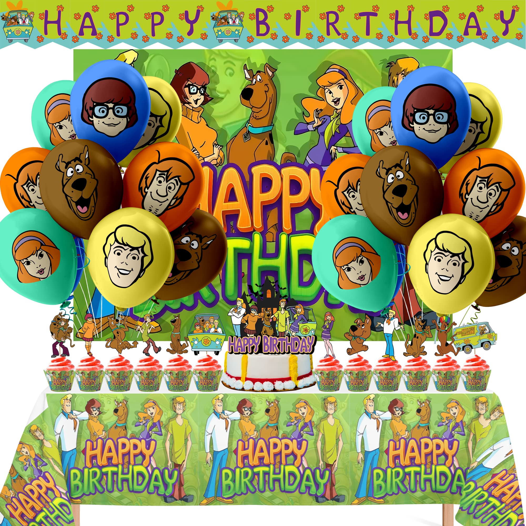 Nelton Adventure Dog Party Supplies Includes Cake Topper, 24 Cupcake Toppers, 20 Latex Balloons, Happy Birthday Backdrop, 1 Table Cloth , 1 Banner…