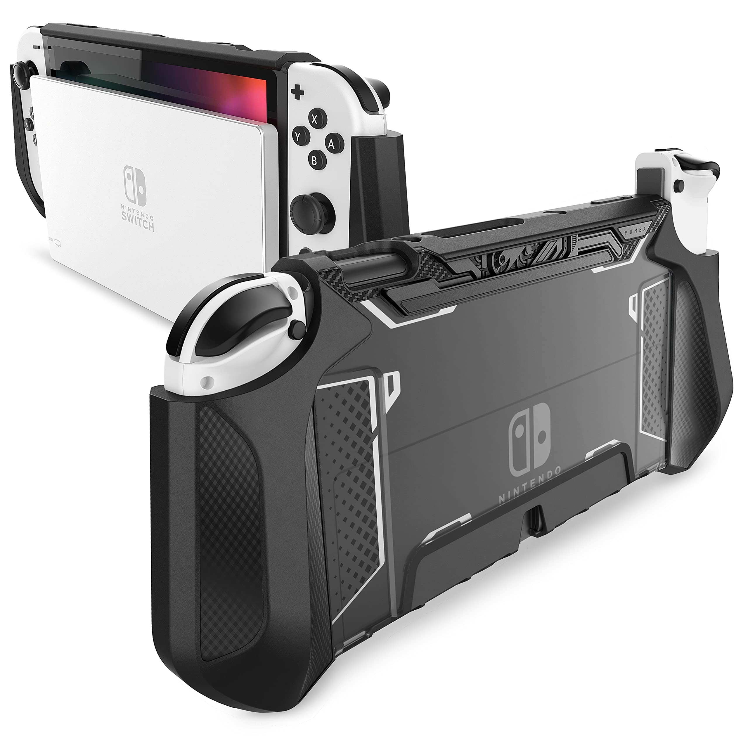 Mumba Dockable Case for Nintendo Switch OLED 2021, Blade Series TPU Grip Protective Cover Accessories Compatible with 7 Inch and Joy-Con Controller (Black)