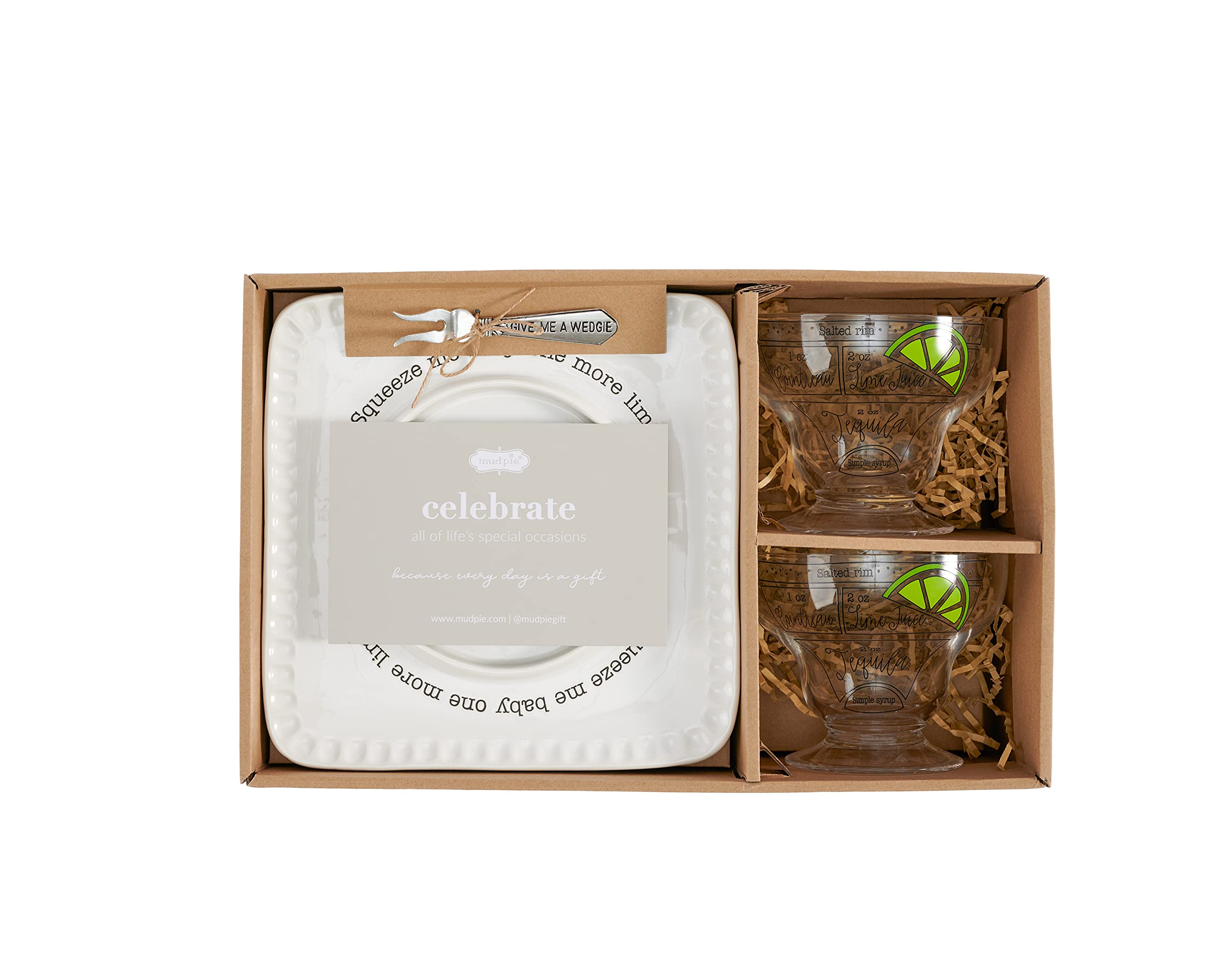 Mud Pie Margarita Gift Box | Includes 2 Margarita Glasses and Lime and Salt Rimmer