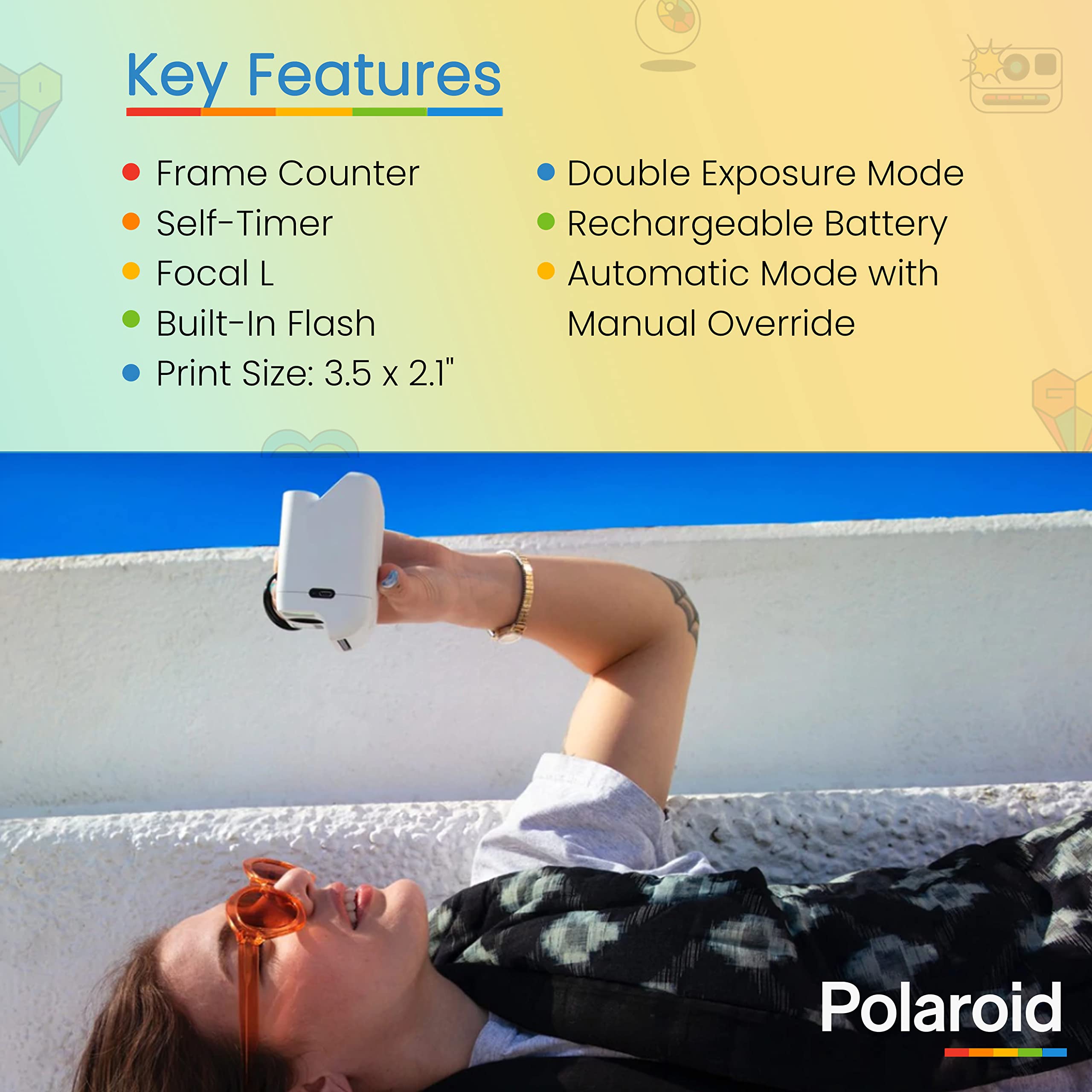 Polaroid GO Instant Mini Camera White + Polaroid GO Color Film β Double Pack + Album + Strap