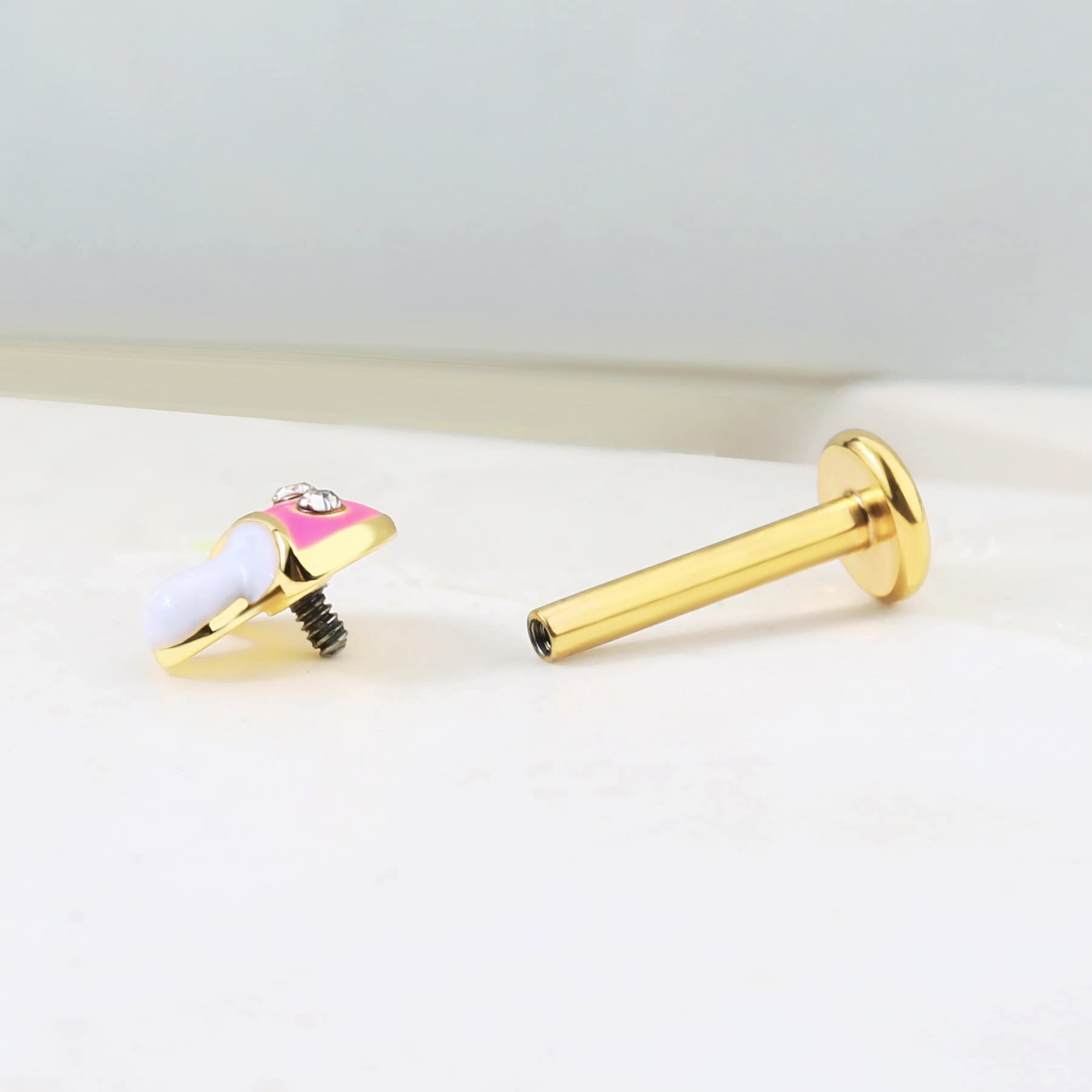 OUFER 16G Lip Ring Studs, 316L Stainless Steel Mushroom Internally Threaded Labret Piercing Jewelry, Paved CZ Lip Rings Helix Tragus Stud Cartilage Earring