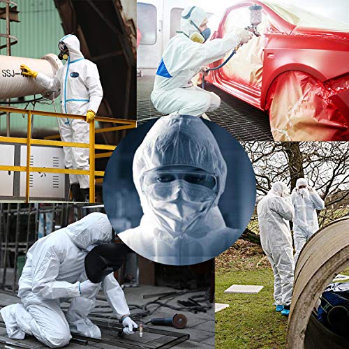 VVicogard Disposable Isolation Coveralls, Front Zipper Elastic Wrists Ankles, Polypropylene PP Protective Coverall Suit Dust-proof with Hood for Manufacturing, Spray Painting, Industrial