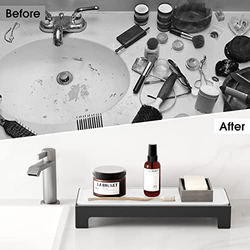 qeerable Instant Dry Sink Organizer,Bathroom Sink Organizer Countertop Soap and Sponge Holder for Kitchen Sink Caddy Drying Rack Accessory Fast Drying Stone Sink Tray (White)